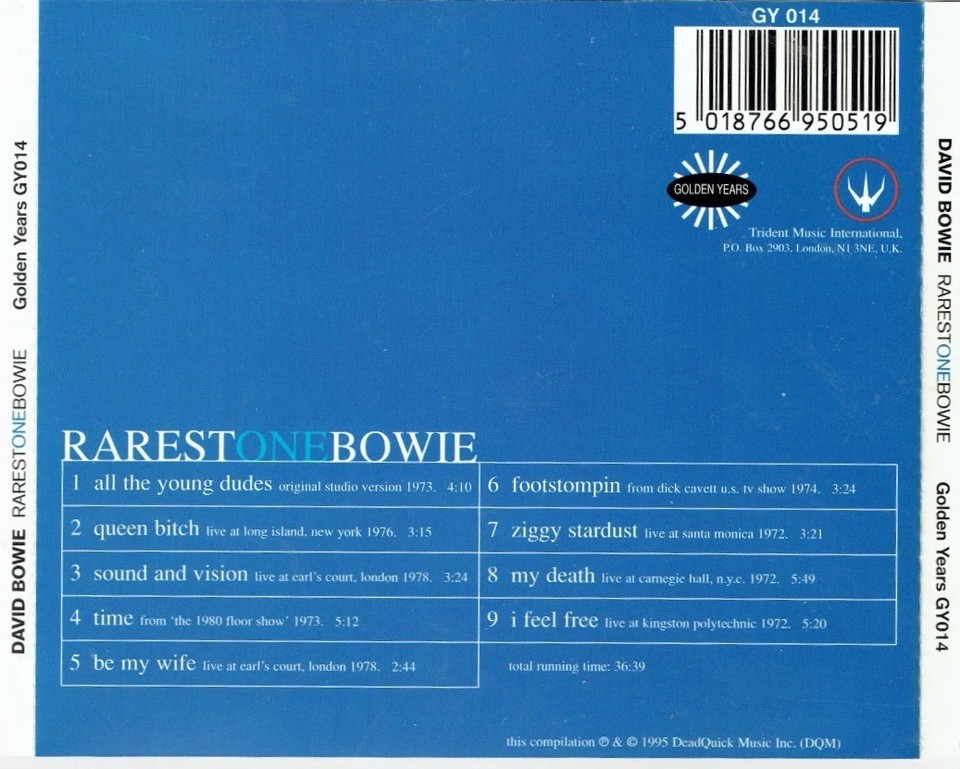 DAVID BOWIE RAREST ONE BOWIE RARESTONEBOWIE GOLDEN YEARS GY014 TRIDENT ...