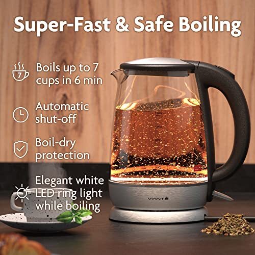 Vianté Glass Electric Tea Kettle. Fast Water Boiler. BPA-FREE Stainless ...