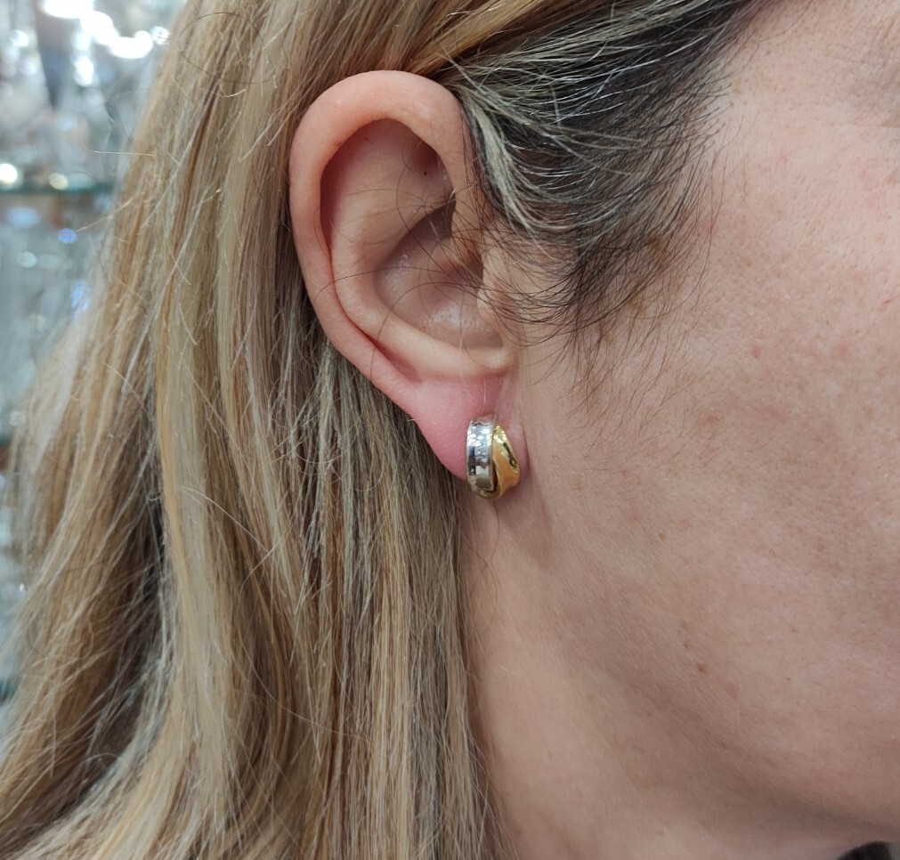 18K Gold Earrings 750 Mls. Bicolor Omega Closure 15 Mm. 3.60 Grams | eBay