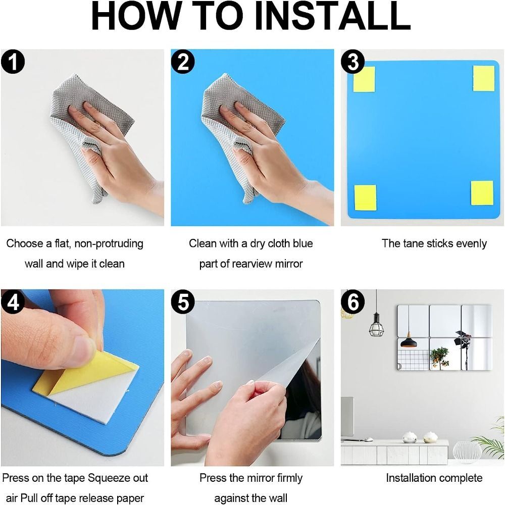 4 Pack Acrylic Square Mirror Self Adhesive Acrylic Mirror for Wall ...