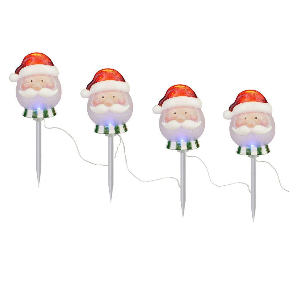 18 in. Smiling Santa Pathway Markers with Color Changing LED ...