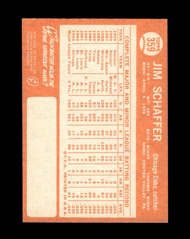 1964 Topps Set-Break #359 Jim Schaffer NR-MINT *GMCARDS* | eBay