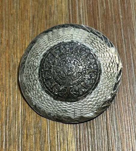 MEXICO 925 Sterling Silver - Vintage Mayan Aztec Sun Calendar Brooch ...