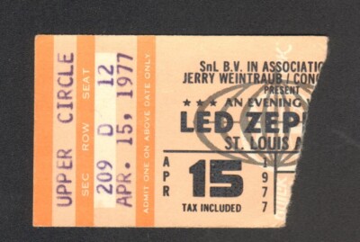 LED ZEPPELIN ORIGINAL CONCERT TICKET STUB APRIL 15 1977 ST. LOUIS ARENA ...