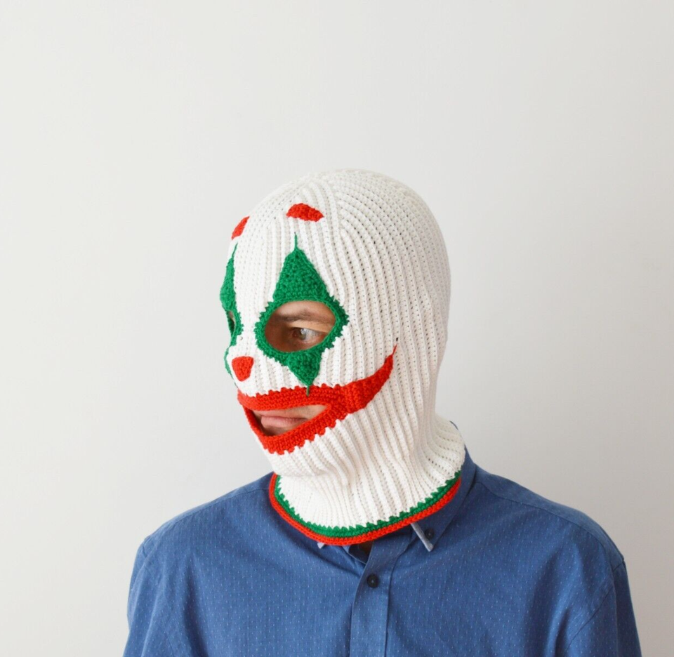 Knitted joker clown balaclava hats white women men. Custom cotton ghost ...