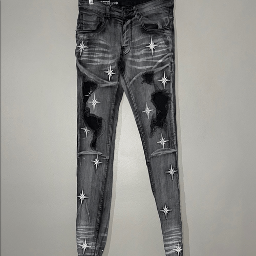 Copper Rivet BLACK SAND WASHED JEANS W/ STAR EMBROIDERY | eBay