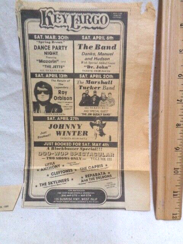 Key Largo Club AD West Islip NY L.I. ROY ORBISON concert Marshall ...