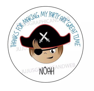 24 Pirate Theme Personalized Party Favor Labels Pirate Stickers Glossy ...