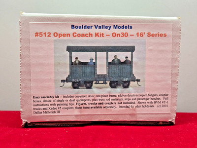 BOULDER VALLEY MODELS, #512 OPEN COACH KIT - ON30 - 16' SERIES, NEW, OB ...