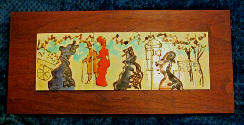 HARRIS STRONG MID CENTURY MODERN HANDPAINTED CERAMIC TILE WALNUT PANEL ...