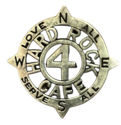 Rare! HARD ROCK CAFE STERLING SILVER 925 4th YEAR ANNIVERSARY STAFF PIN ...