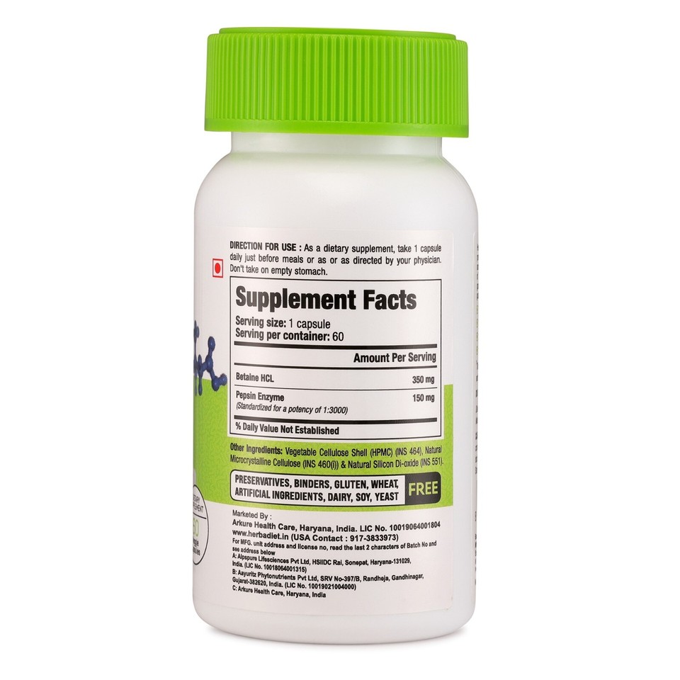 Betaine HCL Pepsin Capsules Digestive Enzymes Aids Digestion Support ...