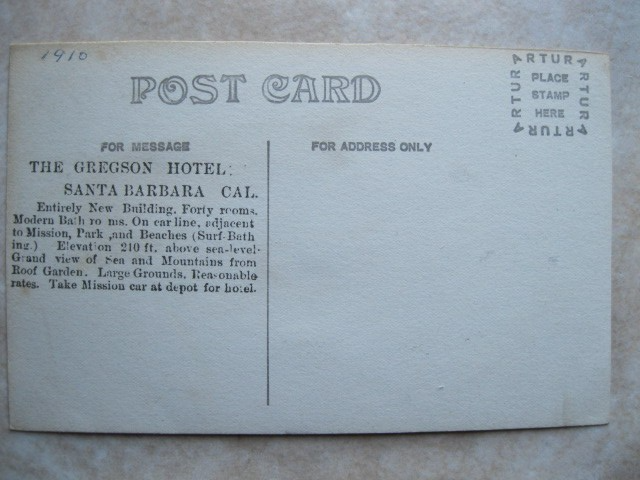 Santa Barbara California ~ The Gregson Hotel ~ Circa 1915 ~ RPPC ...