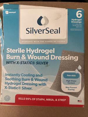 SilverSeal Sterile Hydrogel Burn Wound Dressing X-Static Silver. Anti ...