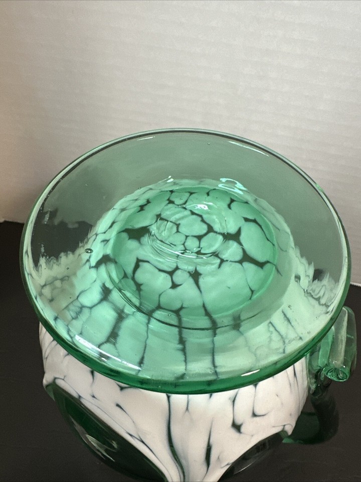 Vintage 2001 Wheaton Village Signed Art Glass Pitcher Green W White ...