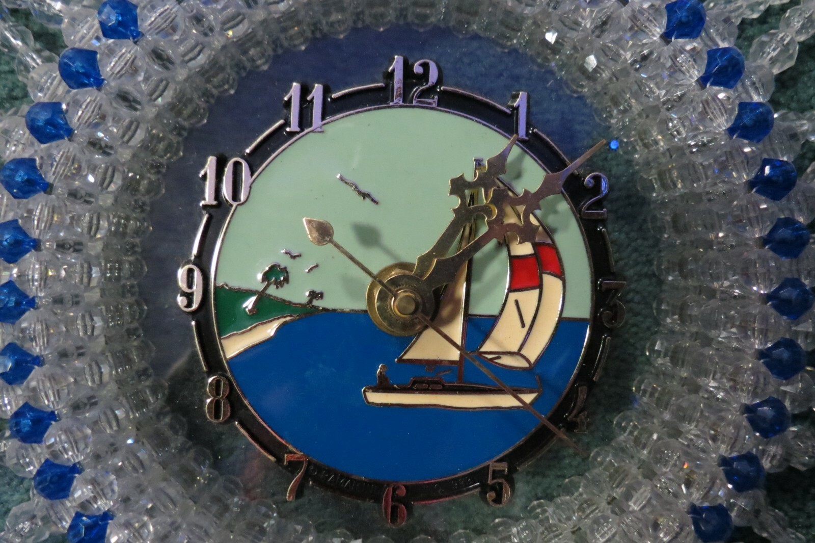 Sailboat Clock Handmade Plastic Beaded Clock 12" Diameter Battery ...