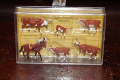 Preiser HO Scale LONG HORN CATTLE with COWBOY and HORSE #0159 | eBay