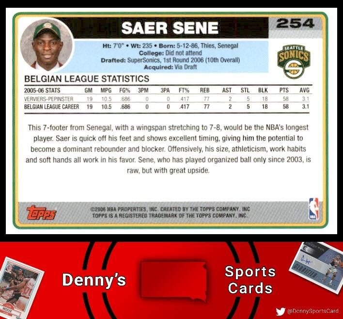 2006 Topps #254 Saer Sene Seattle SuperSonics Basketball Card | eBay