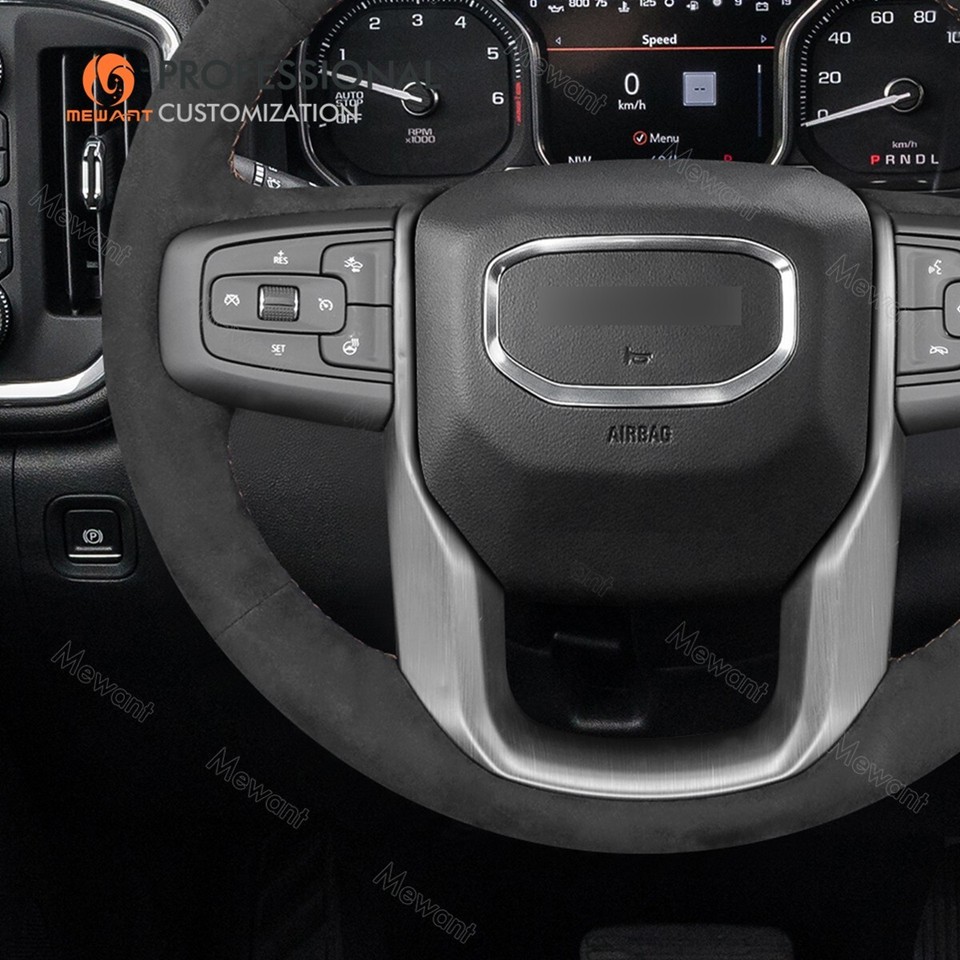 MEWANT Hand Stitch Alcnatara Steering Wheel Cover for GMC Sierra 1500 ...