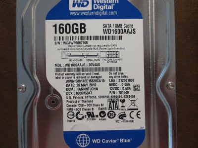 Western Digital WD1600AAJS-00V4A0 DCM:HANNNTJCHN 160gb 3.5" Sata Hard ...