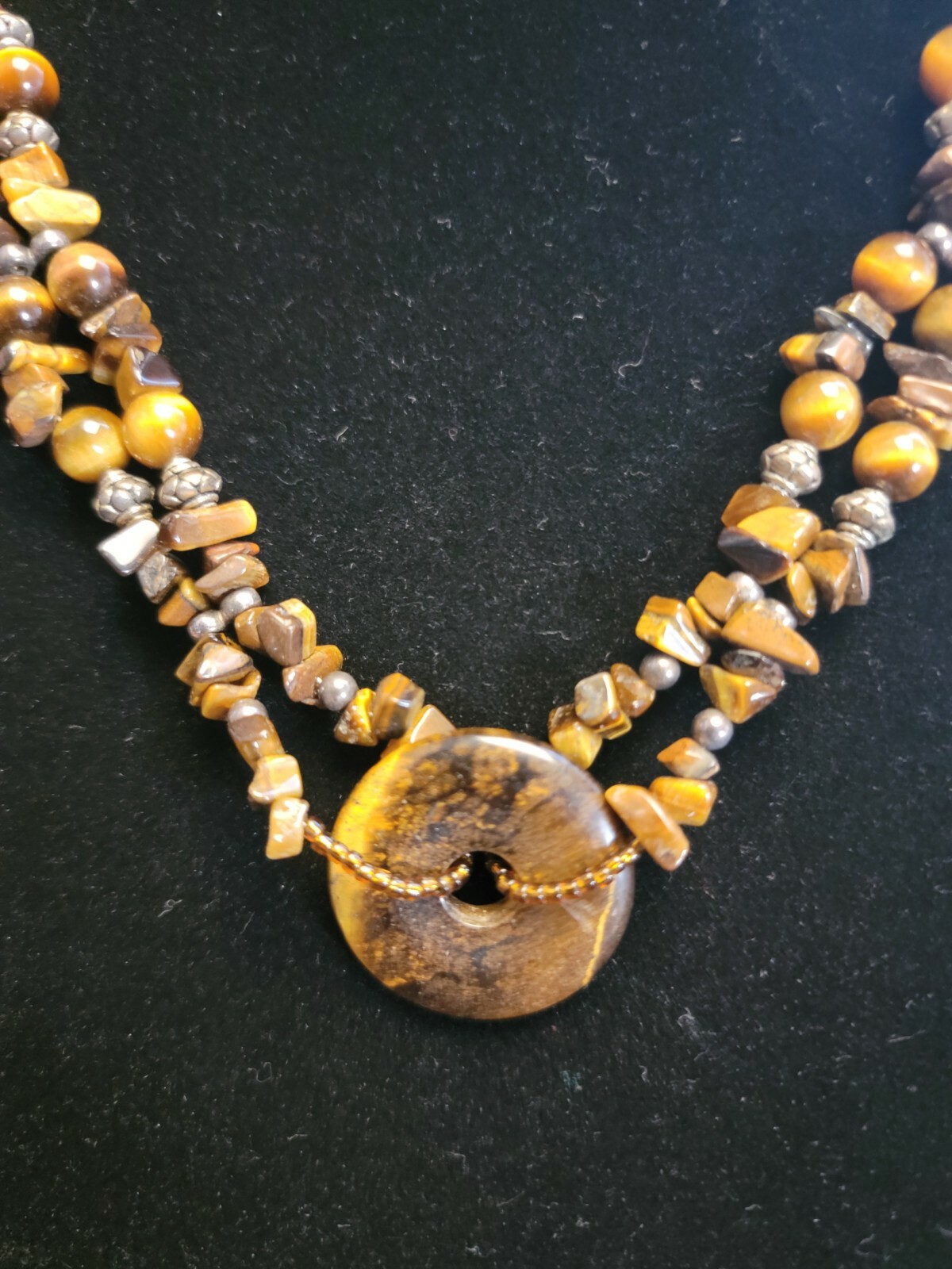 Vintage Tiger Eye Necklace Sterling Estate Find - Gem