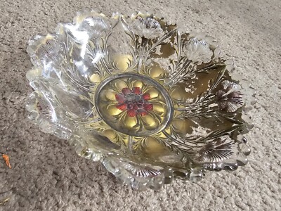 Goofus Glass Bowl, Gold and Red Thistle Pattern, 5" Diameter | eBay