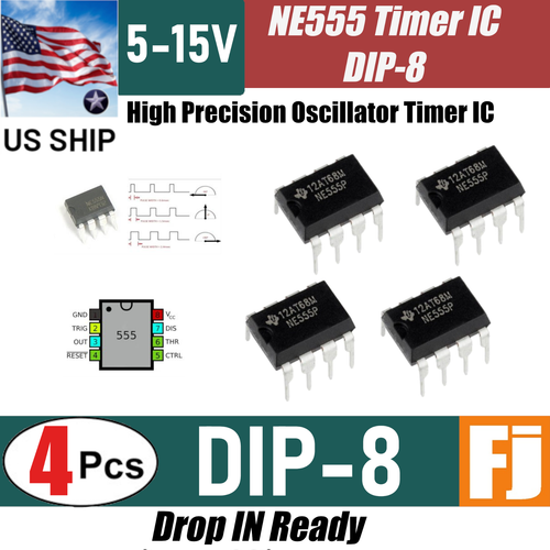 4 Pcs NE555 DIP-8 High Precision Oscillator Pulse Timer IC 555 Chip ...