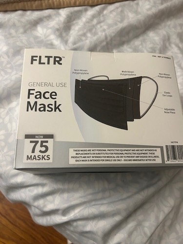 FLTR General Use Face Mask, Black, 75 count (75), 75 Count (Pack of 1 ...
