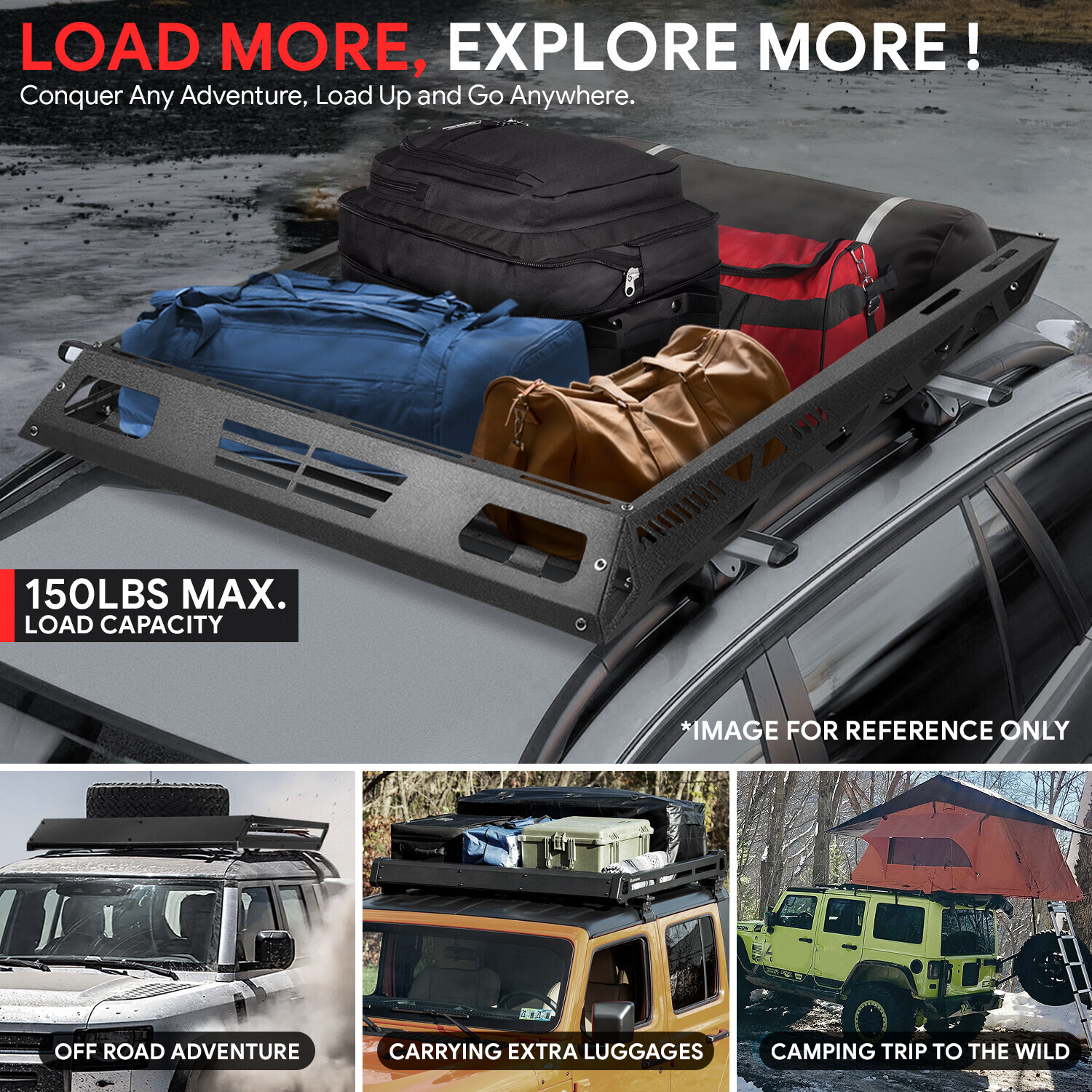 47" x 36" Steel Roof Rack Top Cargo Luggage Carrier Basket+Wind Fairing ...