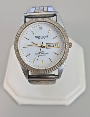 Swanson Men's Watch Round Day & Date White Dial on Two Tone Linked Band ...