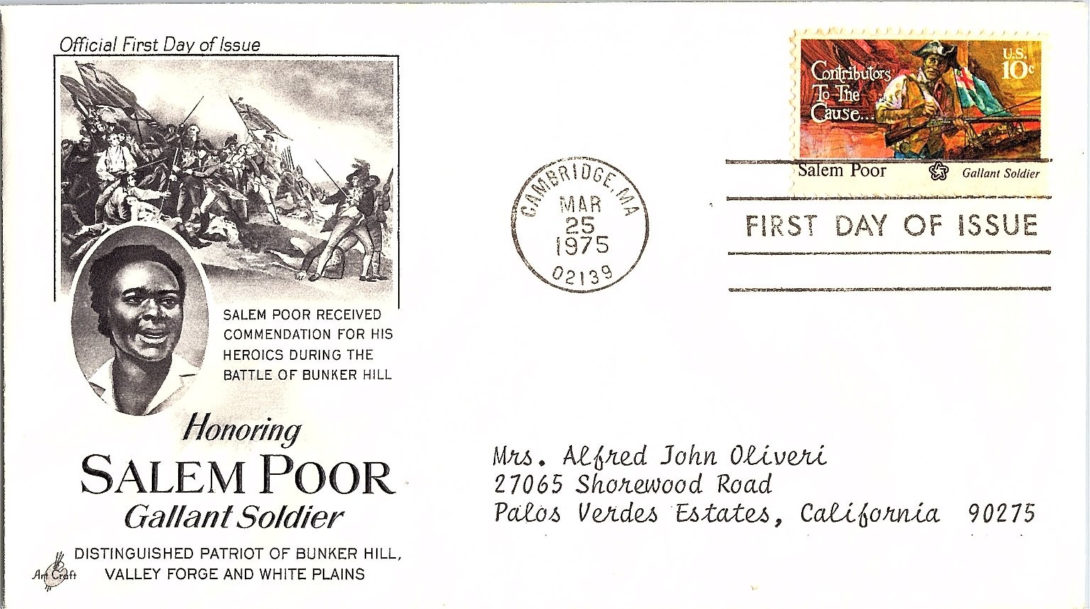 FDC Salem Poor -- Gallant Distinguished Bunker Hill Soldier 1975 Scott ...