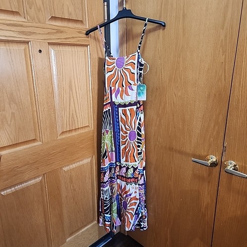 NWT True Destinations Tropical Maxi Dress Resort Wear L Spaghetti ...