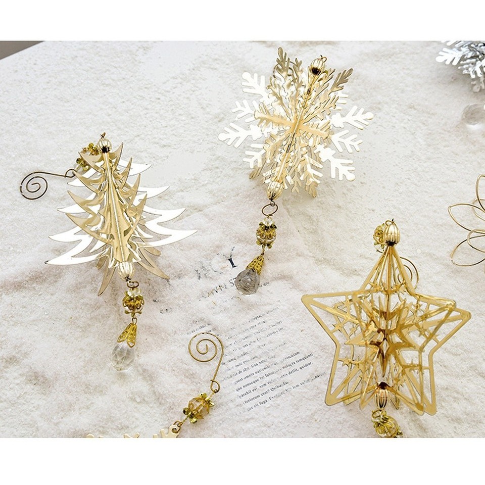 Iron Snowflake Bell Star Ornaments for Hanging Gold Silver Christmas ...