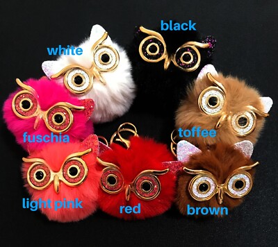 NEW Puffball Owl Faux Fur Pom Pom Keychain Backpack Purse Bag Charm ...