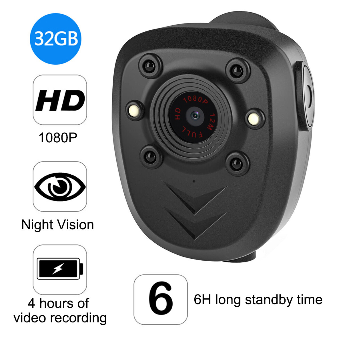 HD 1080P Camcorder Mini Police Body Camera 360° Video DVR IR Night Cam ...