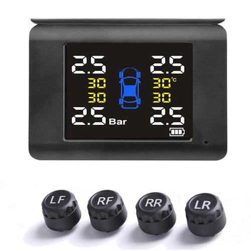 Wireless Solar TPMS LCD Car Tire Pressure Monitoring System 4 External ...