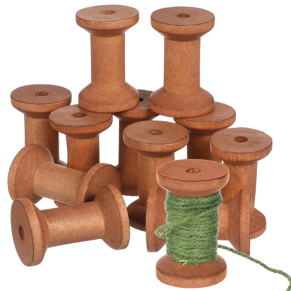 25 Pcs Vintage Style Wooden Spools For Sewing Empty Natural Wood ...