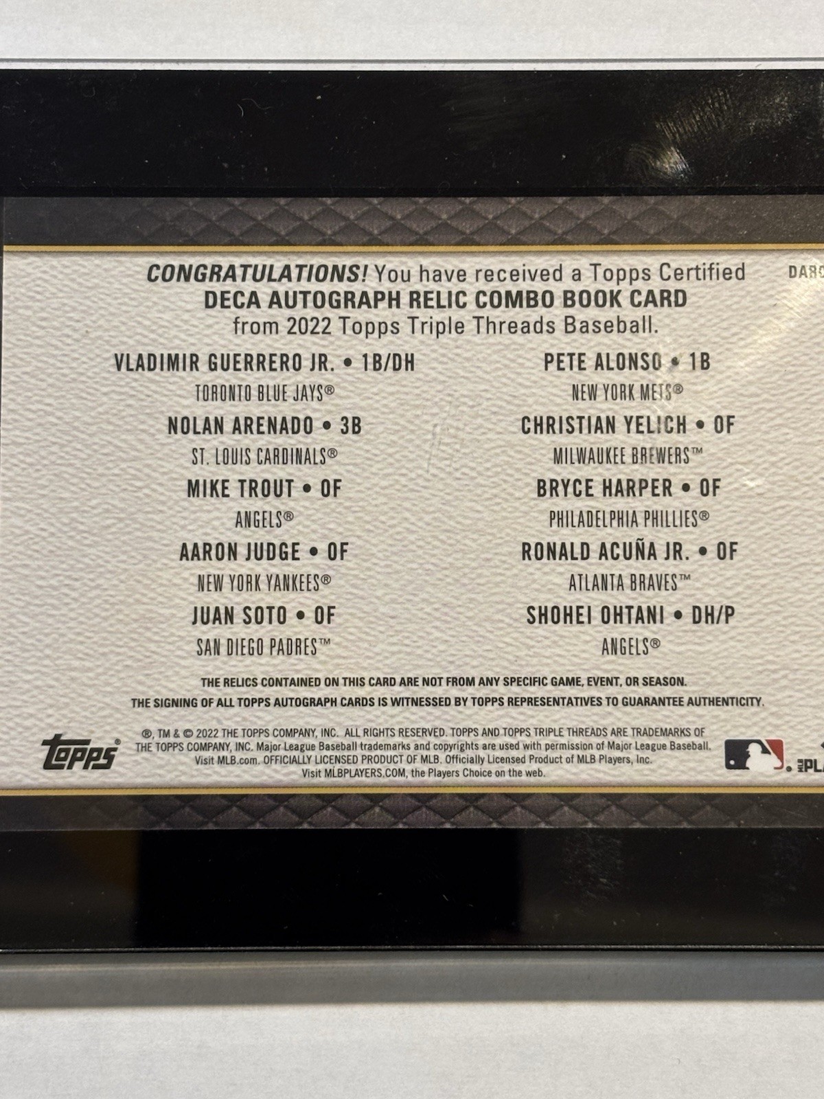 2022 Topps Triple Threads Deca Auto Ohtani Judge Trout Harper Soto ...