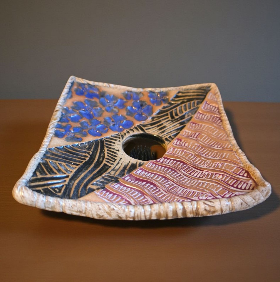 Handmade Studio Pottery Japanese Ikebana Square Ceramic Vase Flower ...