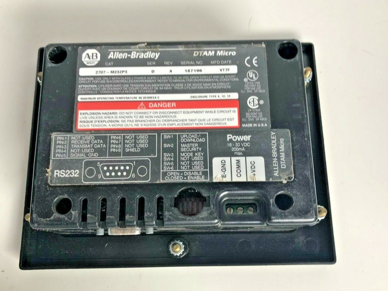 Allen Bradley Micro Operator Interface DTAM 2707-M232P3 Ser D Rev A ...