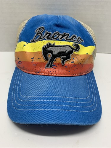 Blue Ford Bronco Modern Distressed Mesh-Back Snapback Trucker Hat Cap ...