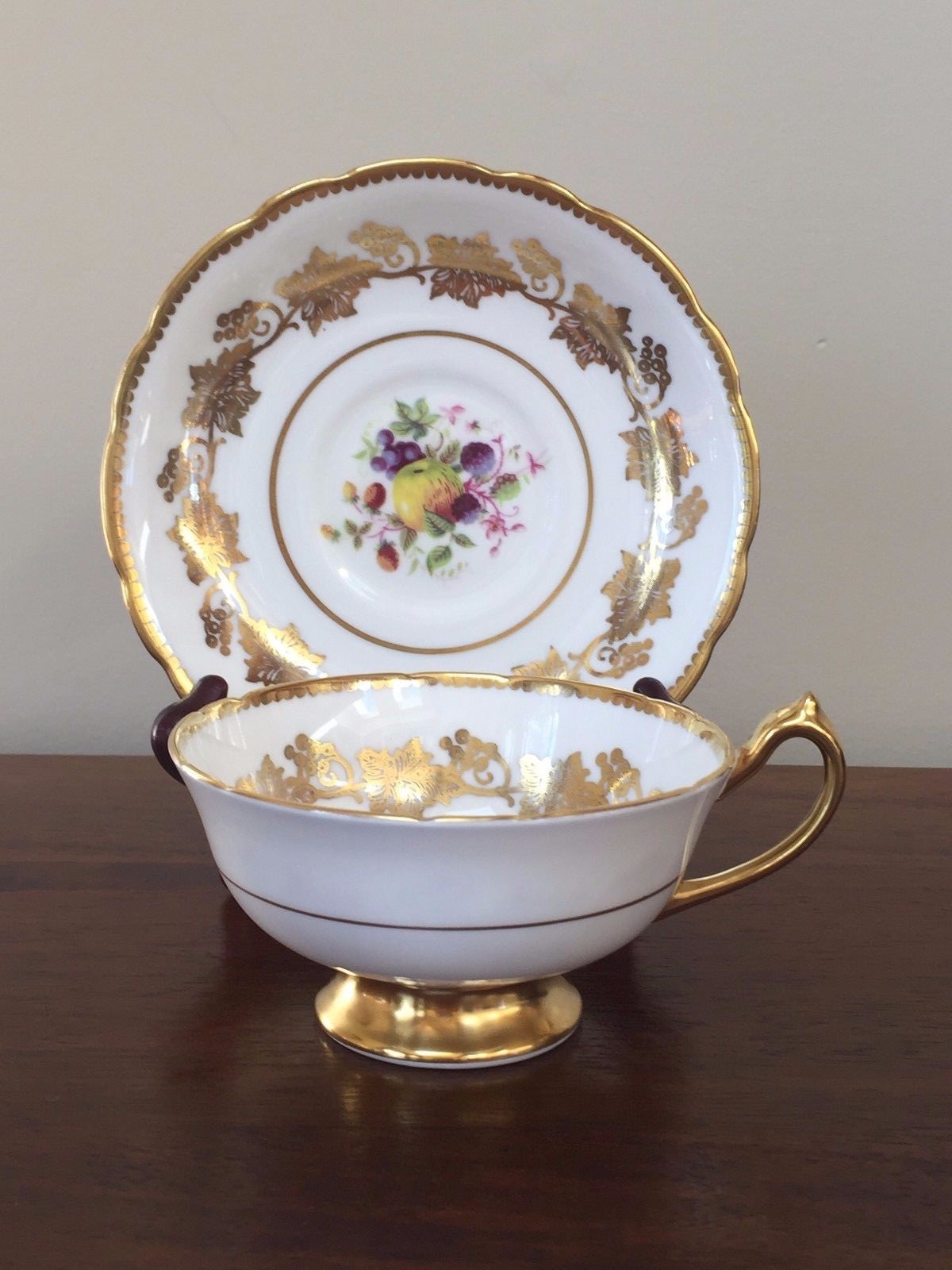 Paragon WHITE & GOLD with Fruit Footed Cup & Saucer Set ~ England | eBay