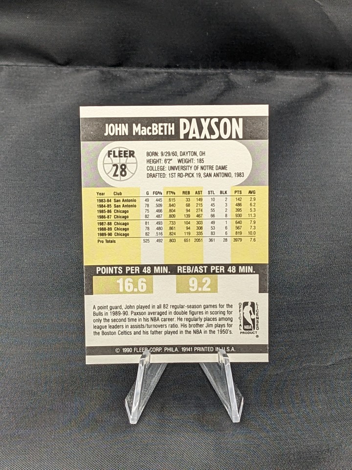 1990-91 Fleer John Paxson Chicago Bulls #28 | eBay