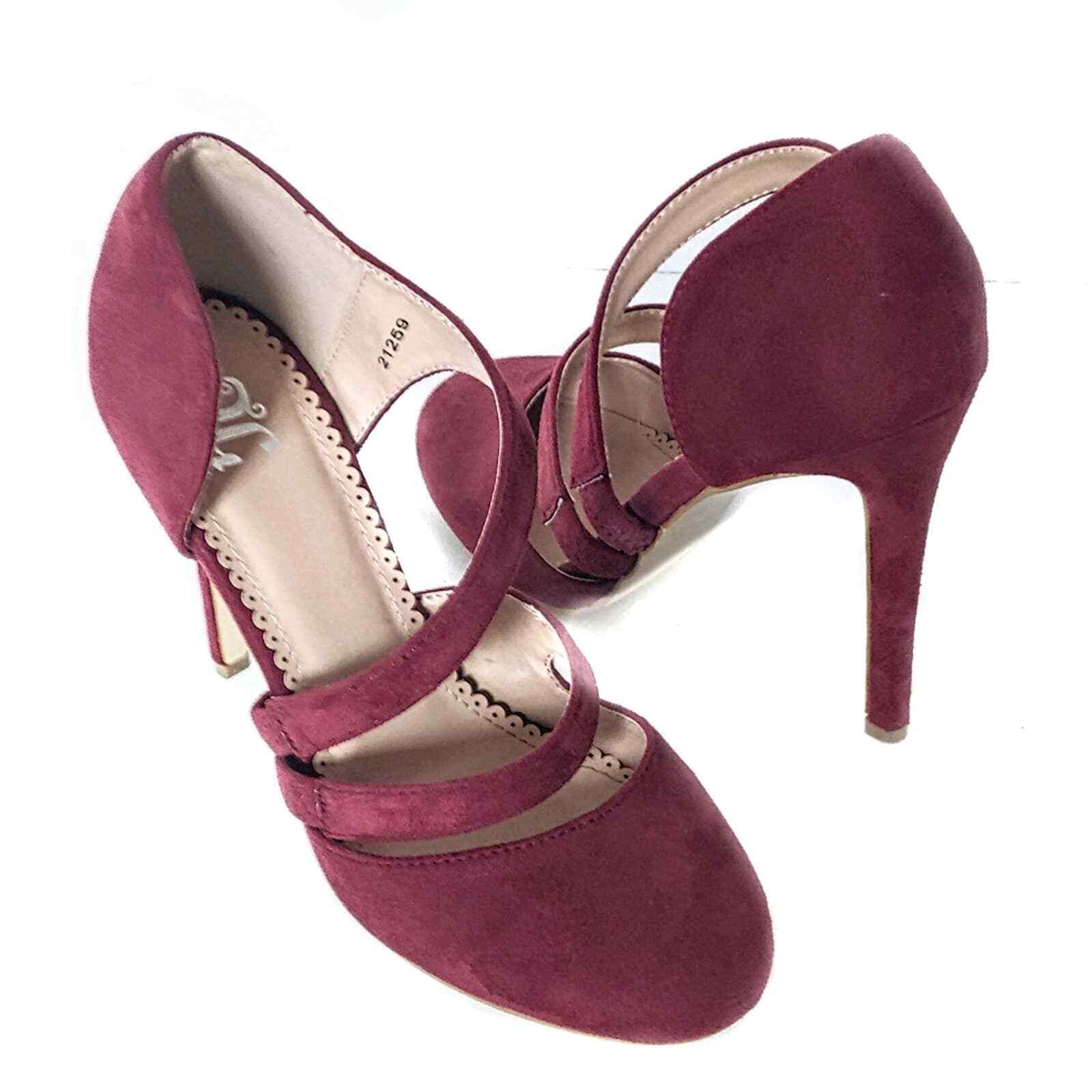 Red Wine Faux Suede Round Toe High Heeled Pump Shoes… - Gem