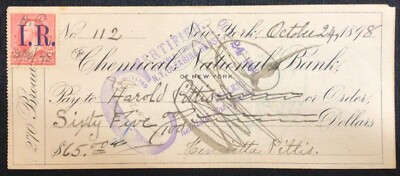 1898 CHEMICAL NATIONAL BANK OLD HAND CHECK! | eBay
