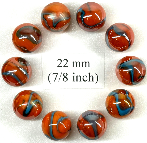 VALKYRIE Orange/Blue Iridescent Glass Marbles 22mm (7/8 inch) SHOOTER ...