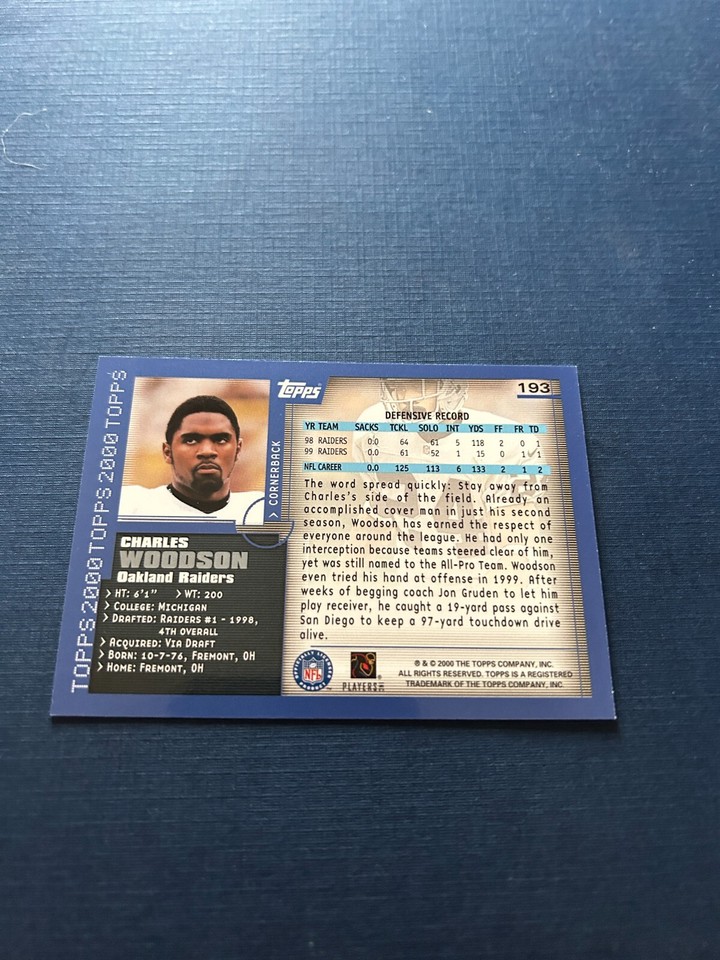 2000 Topps Football Charles Woodson #193 HOF Set Break NM-MT | eBay