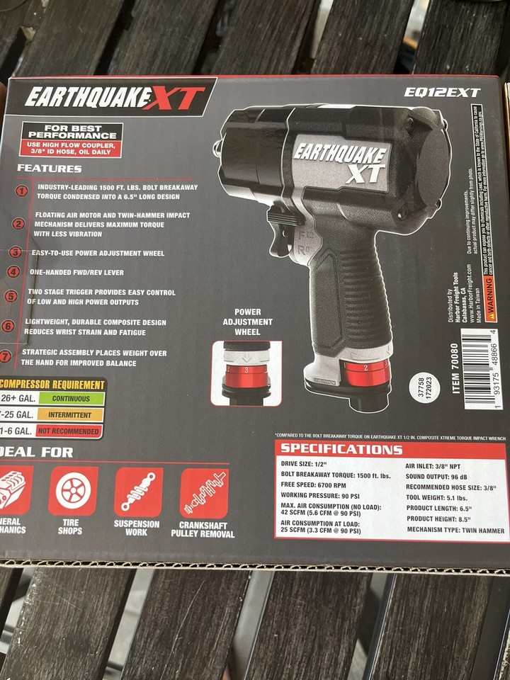 EARTHQUAKE XT EQ12EXT 1/2" Composite Air Impact Wrench Gray 1500 Ft ...