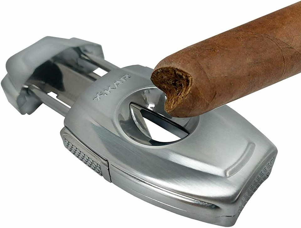 XiKAR VX2 157BC V-Cut Notch Cat Eye Cut Silver Cigar Cutter Brushed ...