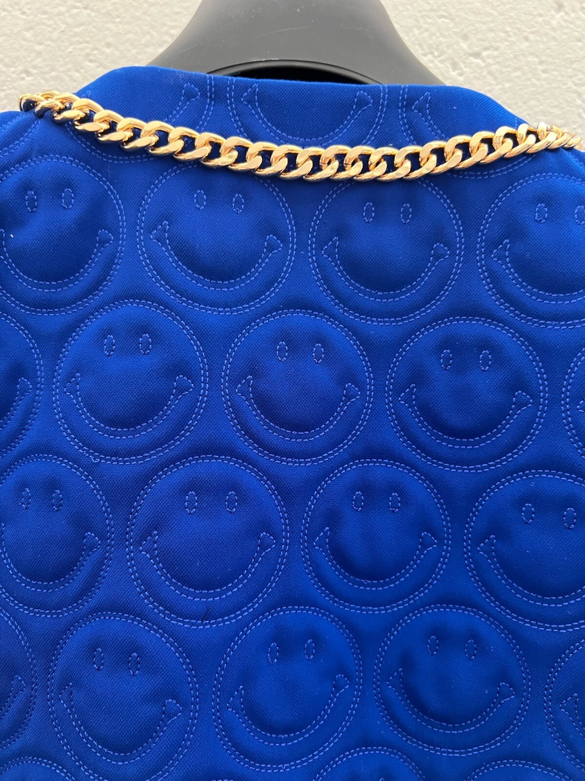 $1500 SS21 Moschino Couture Jeremy Scott BlueBlazer AllOver Stitched Smiley Face | eBay